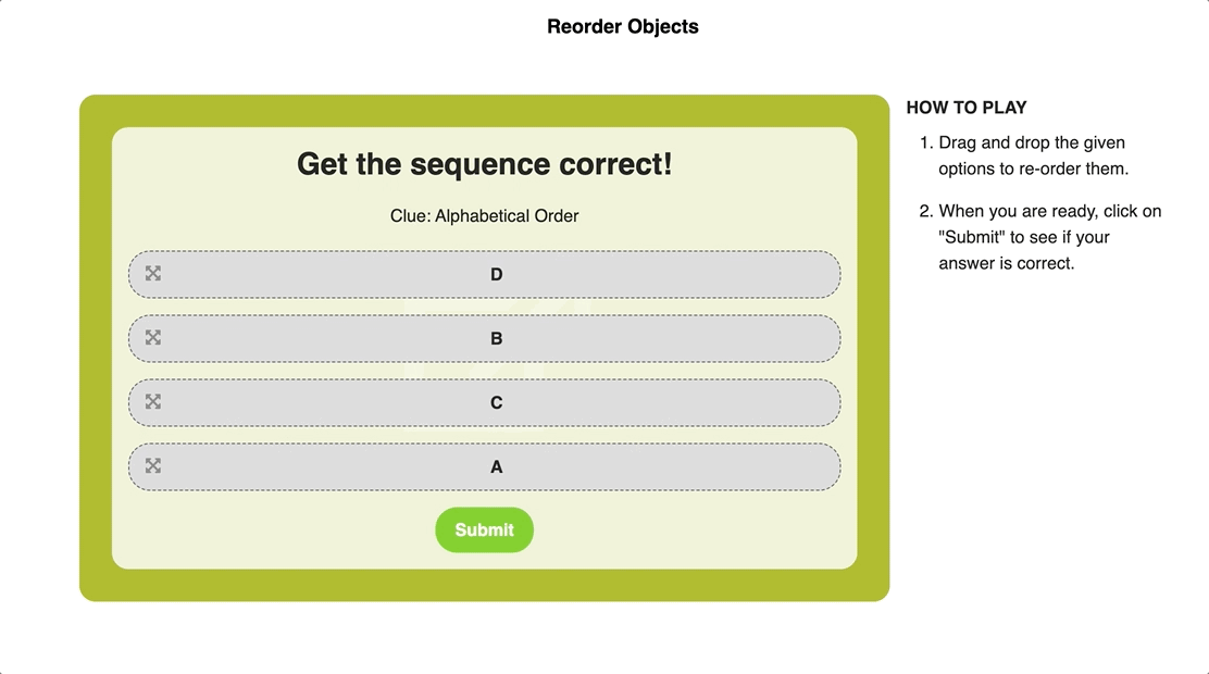 Creating a Reorder The Objects Challenge – Gametize